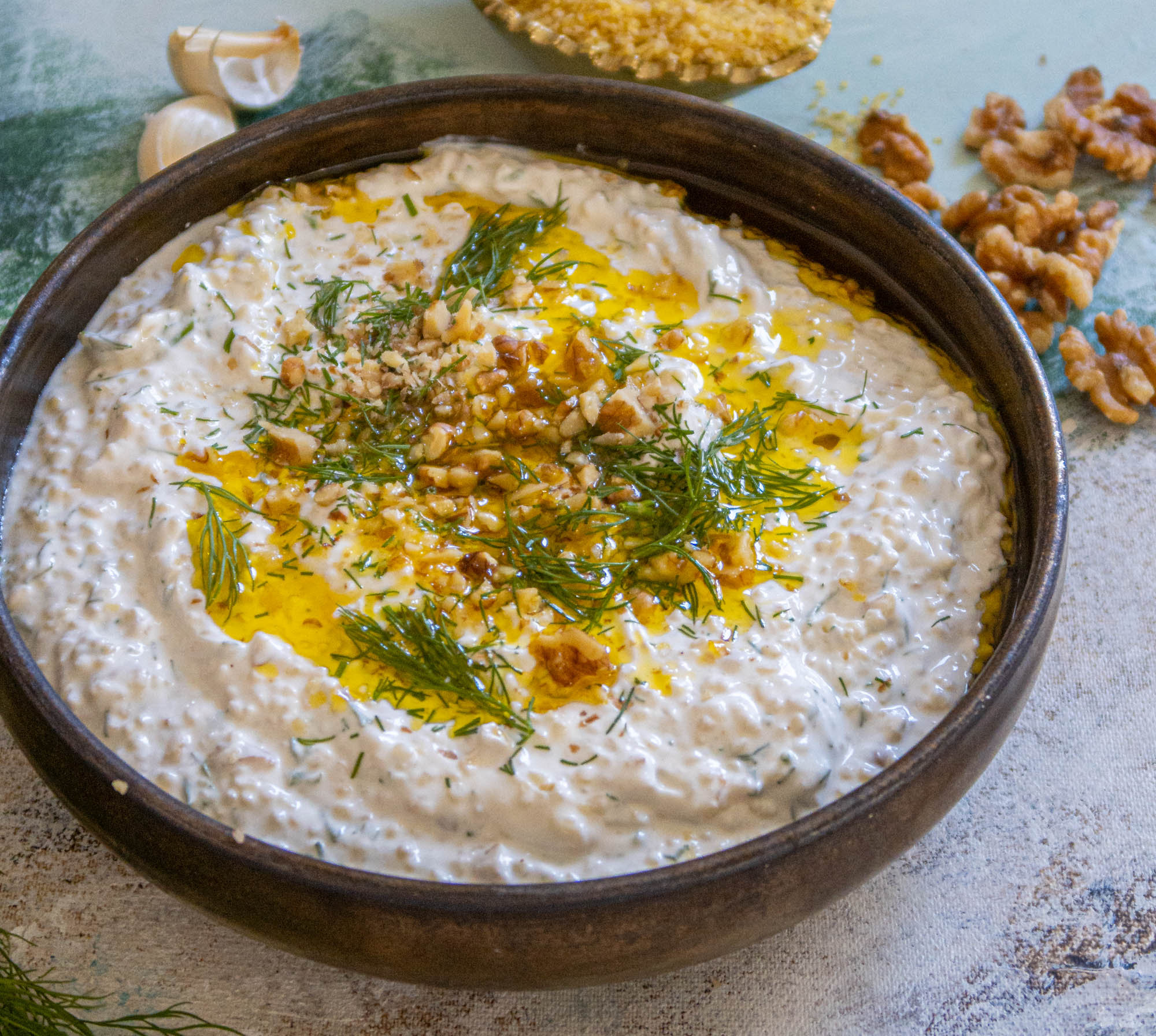 Kishke Khadra-Yoghurt med bulgur och valnötter - Zeinas Kitchen